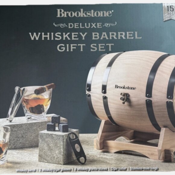 Brookstone | Dining | Brookstone Deluxe Whiskey Barrel Gift Set Natural ...